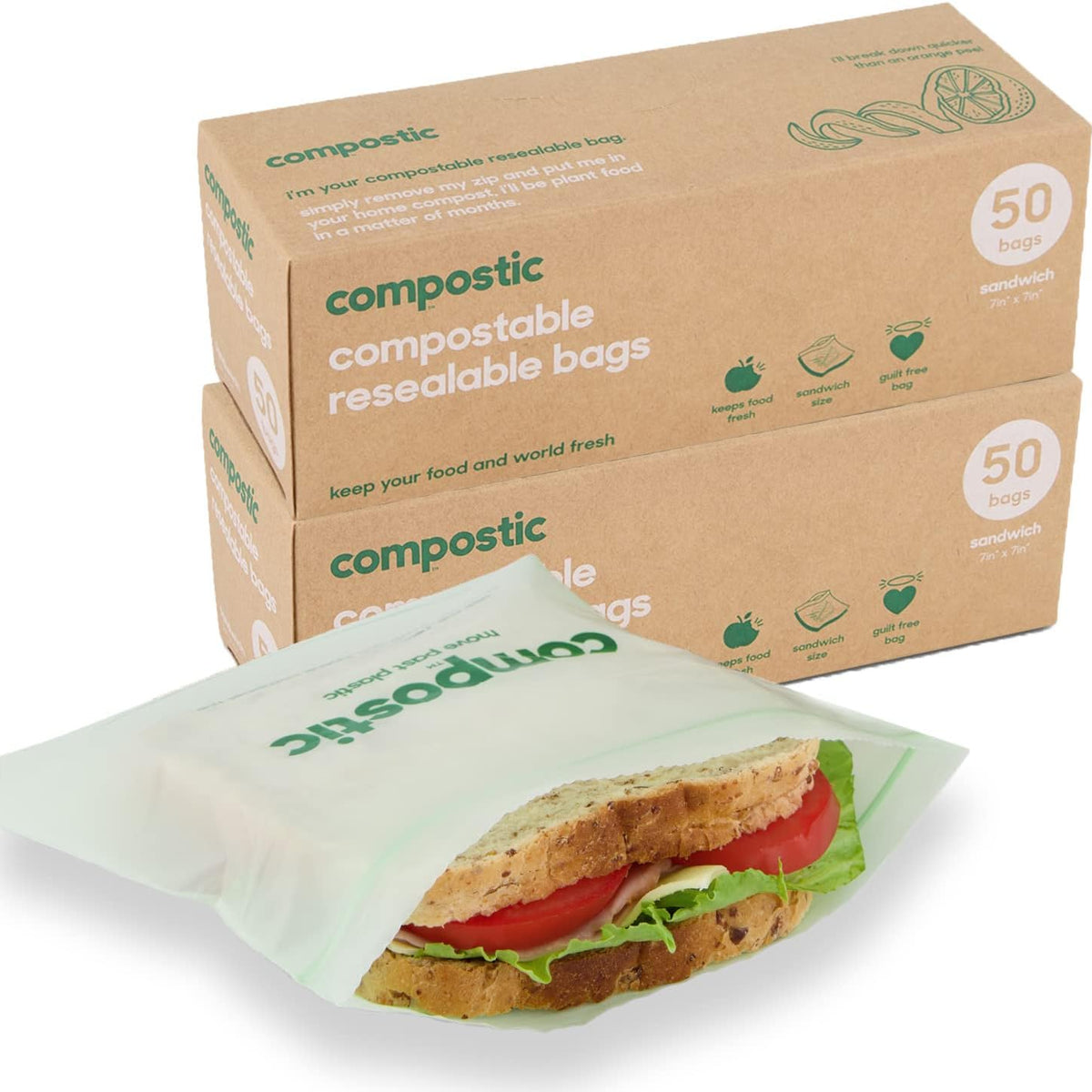 Compostic Resealable Sandwich Bags - 20 Ct (12 Pack) – Cozy Farm
