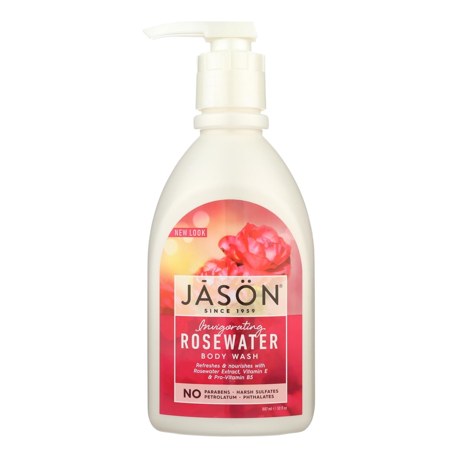 Jason Pure Natural Invigorating Rosewater Body Wash, 30 Fl Oz